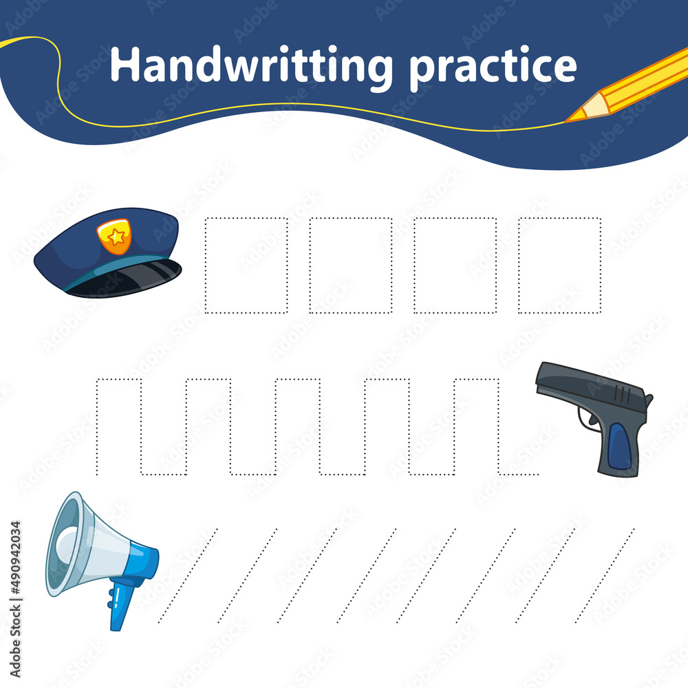 Handwriting practice. We learn the first letter of the string by dots ...