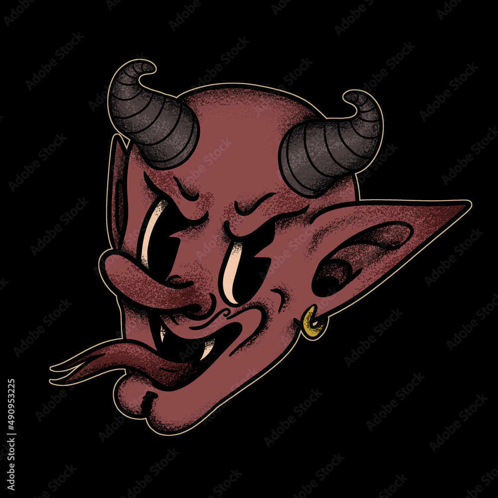 50s cartoon retro vintage sticker head satan devil tattoo art Stock ...