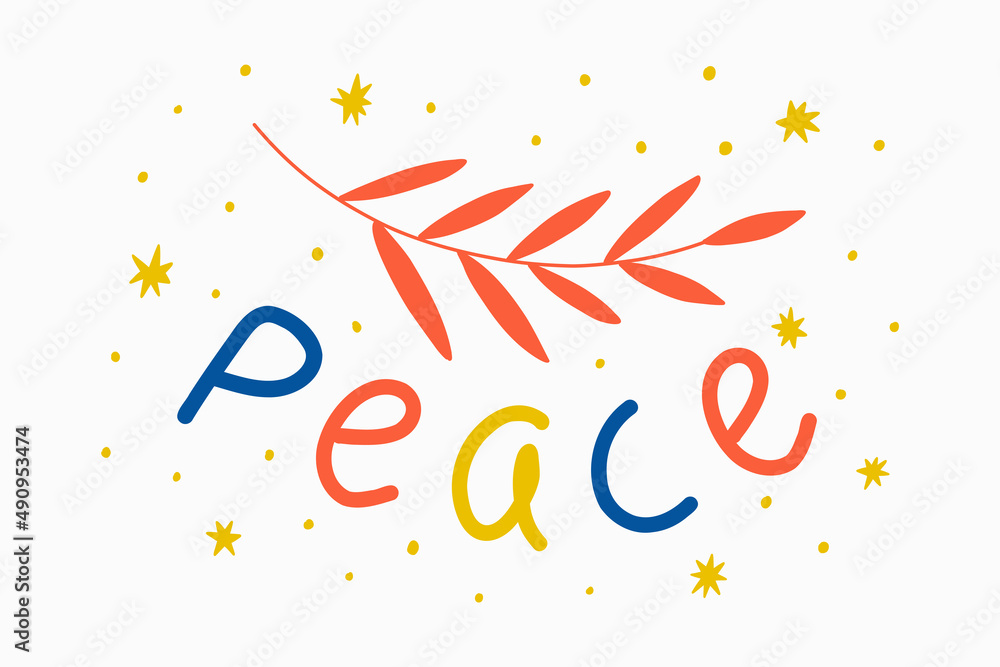 Concept pray for peace. Banner with lettering and peace branch. Poster ...