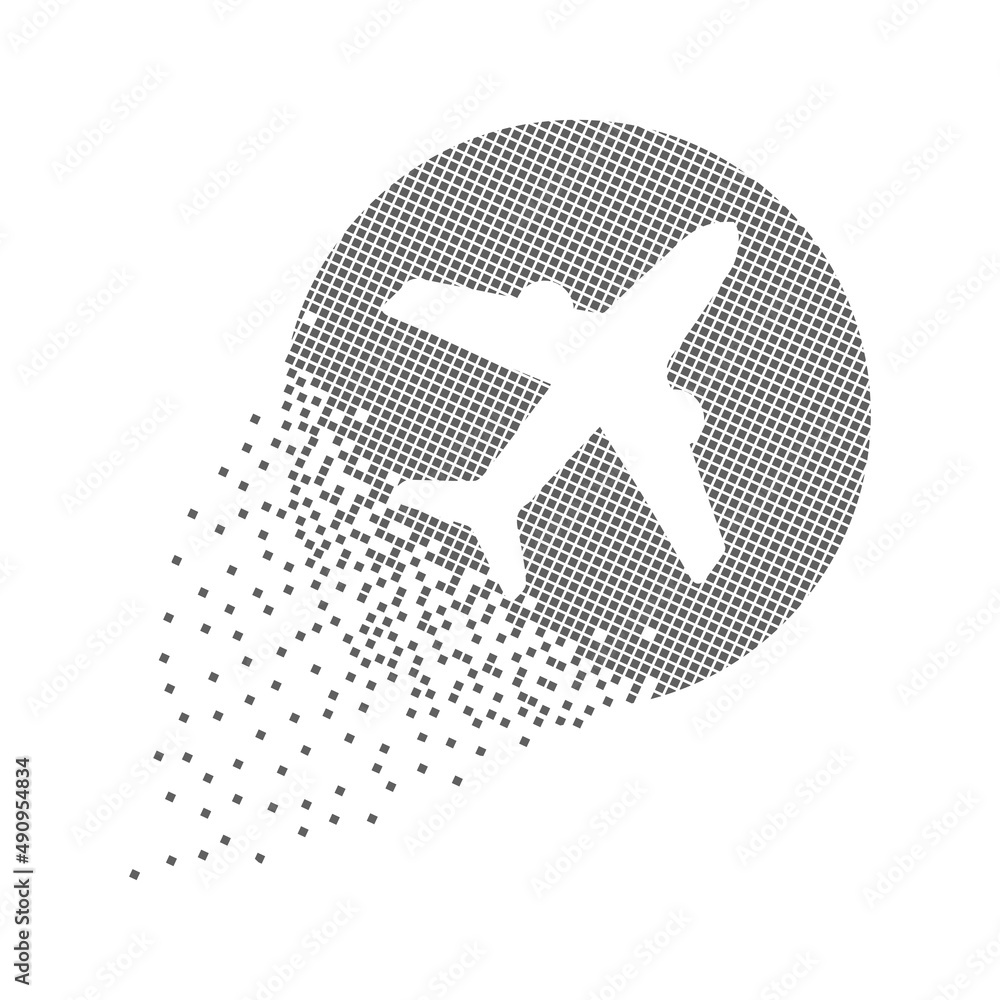 Airplane icon pixel dots. Travel, transportation and aviation pixel art ...