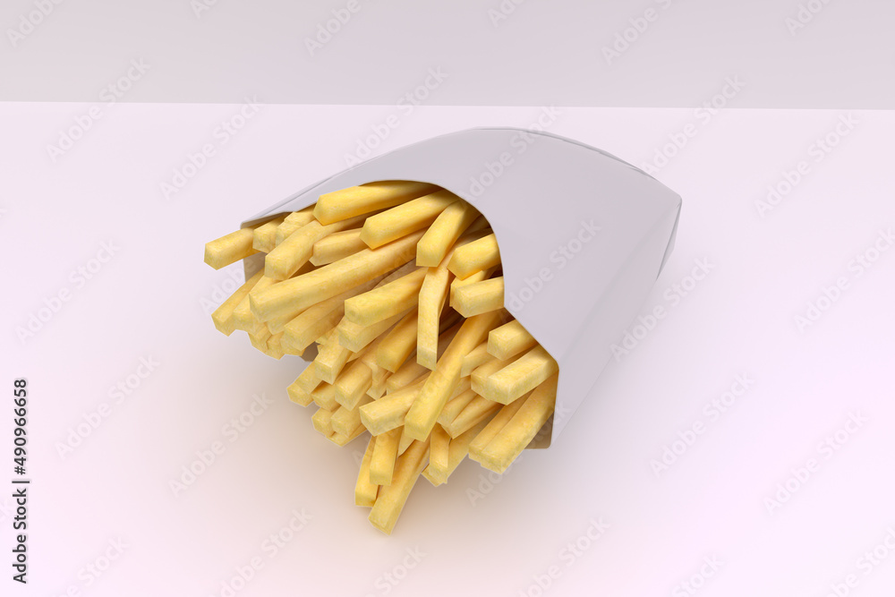 3D rendering - High resolution image French Fries box, template ...