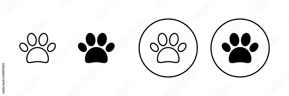 Paw icons set. paw print sign and symbol. dog or cat paw Stock Vector ...