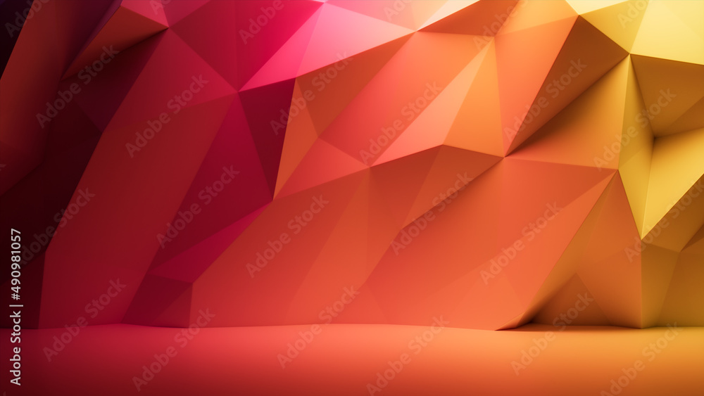 Red and Yellow 3D Angular Shaped Wall. Contemporary Architectural ...