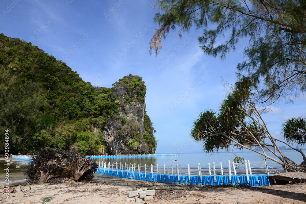 plastic floating bridge at Khao Bae Na in Hat Chao Mai National Park ...