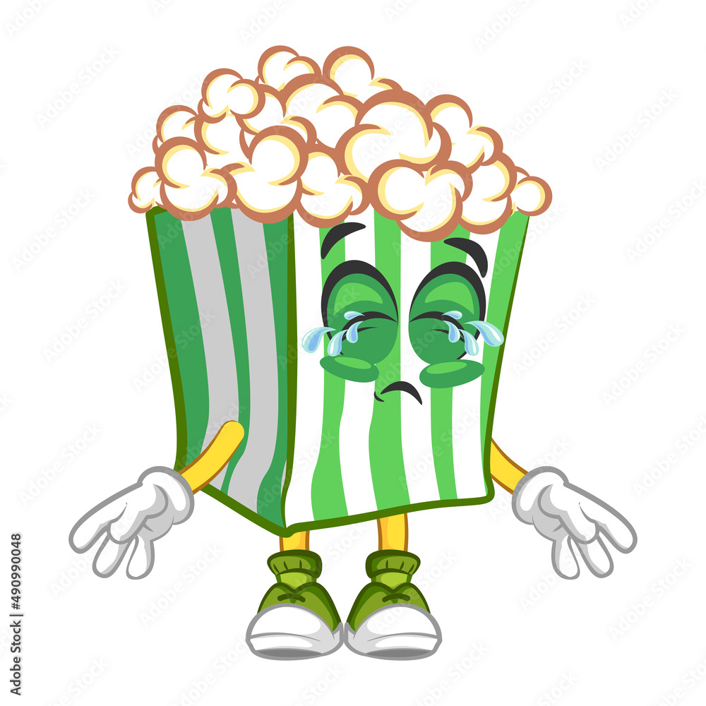 Cute popcorn character crying. Vector hand drawn cartoon kawaii mascot ...