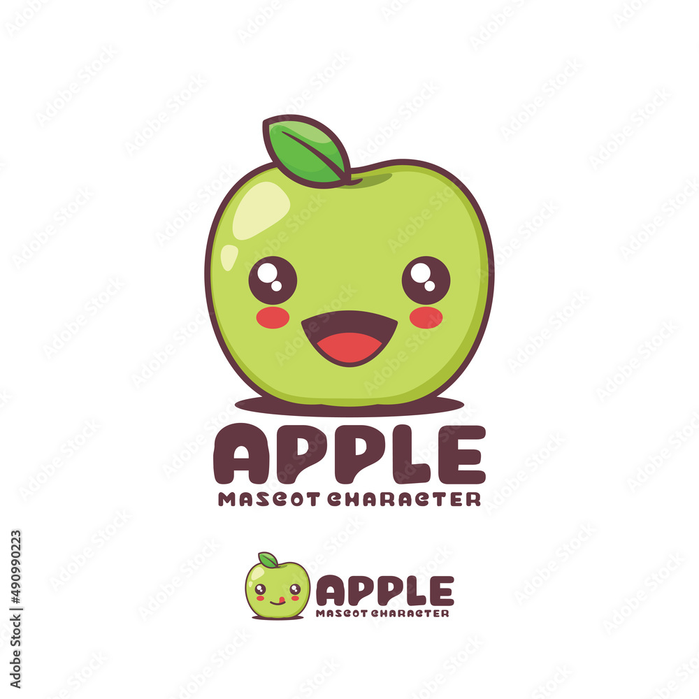green apple cartoon illustration, with a happy expression, suitable for ...