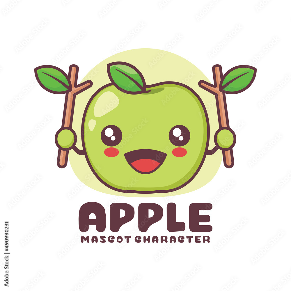 green apple cartoon illustration, suitable for, logos, prints, stickers ...