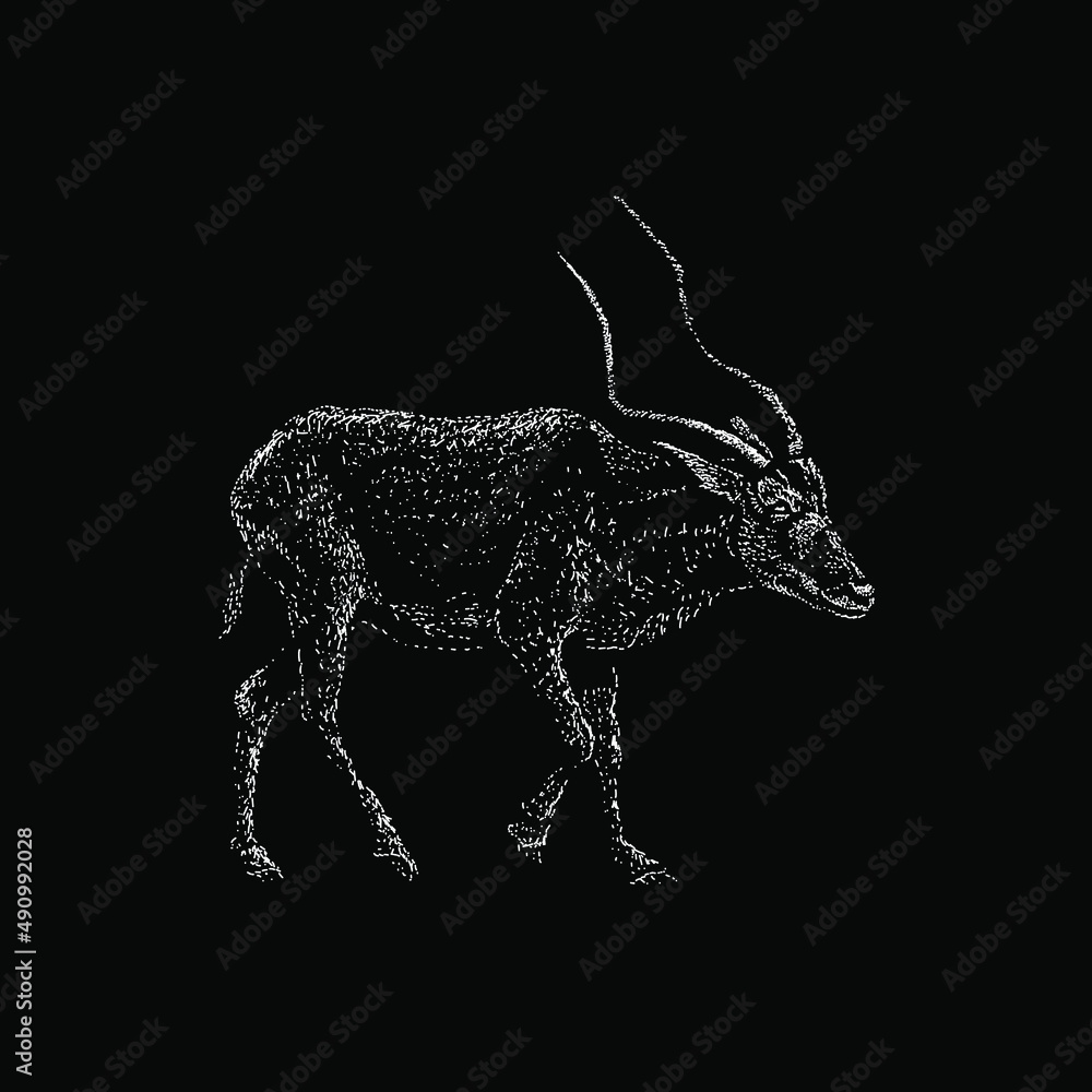 addax hand drawing vector illustration isolated on black background ...