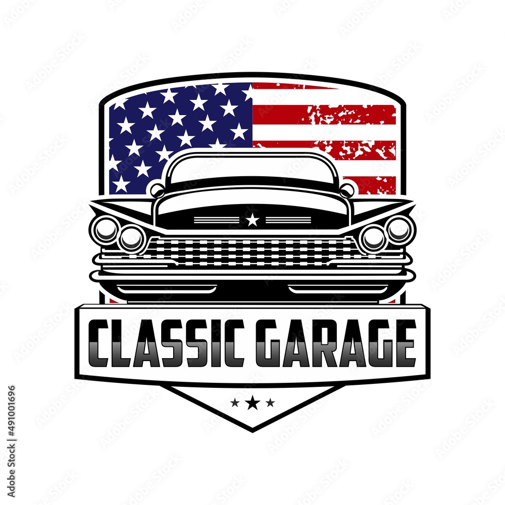 Retro car service sign. Vector illustration with the image of an old ...