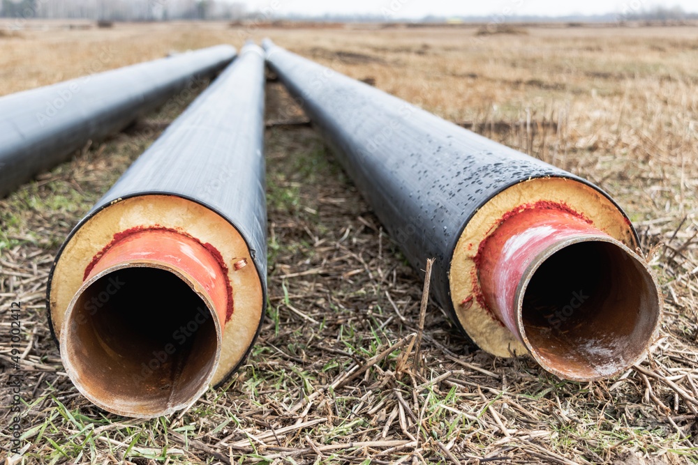 Metal pipes with thermal insulation of the district heating system for ...