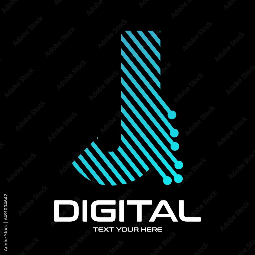 Letter J technology vector logo with gradient color blue. Design with ...