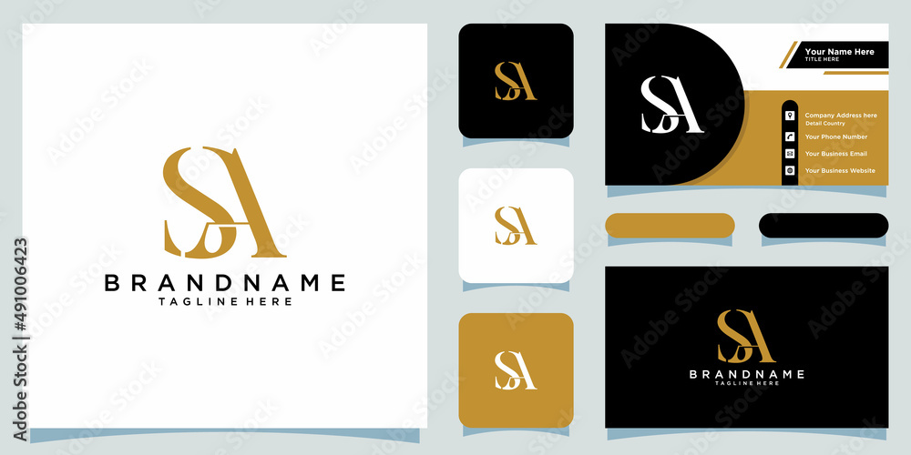 Initial letter SA luxury Logo design Vector with business card design ...