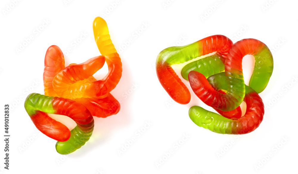 Gummy worms isolated on the white background, top view Stock Photo ...