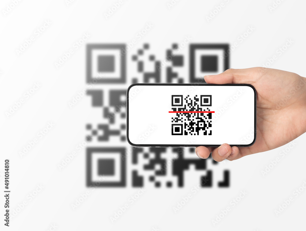 Hand using mobile smart phone scan Qr code. Barcode reader, Qr code ...