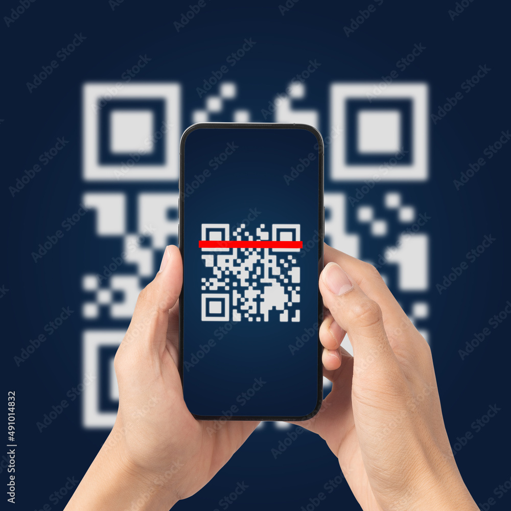 Hand using mobile smart phone scan Qr code. Barcode reader, Qr code ...
