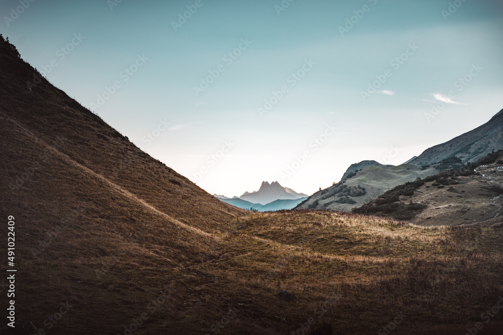 Höfats Mountain in the far distance. Nature landscape Stock Photo ...
