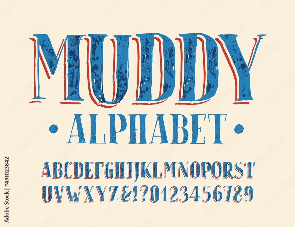 Muddy alphabet font. Colorful hand drawn messy letters and numbers ...