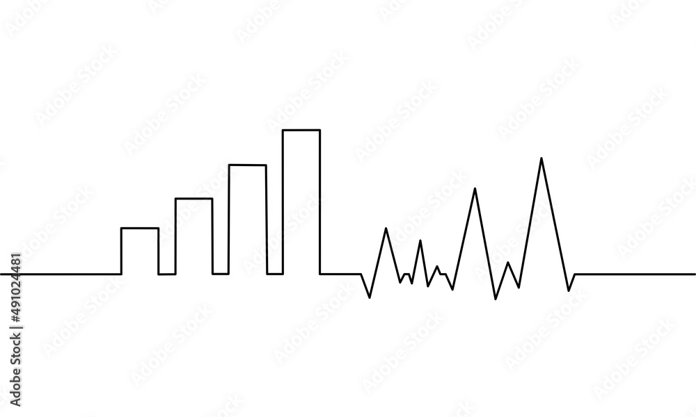 Continuous line drawing of growth graph, bar chart icon doodle ...