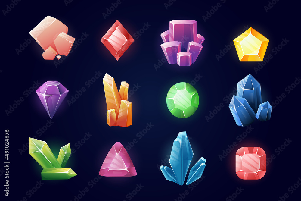 Cartoon gemstones. Fantasy treasure stones and magic jewels, game ...