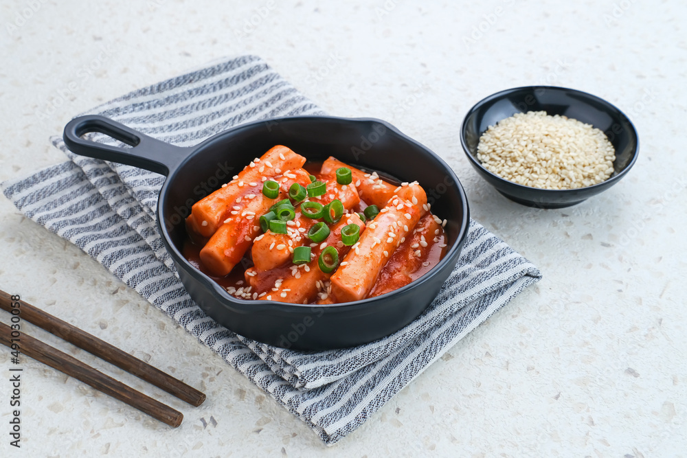 Tteokbokki or Topokki , stir fried rice cake stick, popular Korean ...
