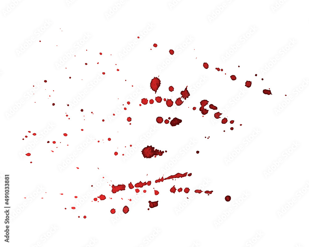 Watercolor splatter drops from wine blood paint, red burgundy color ...
