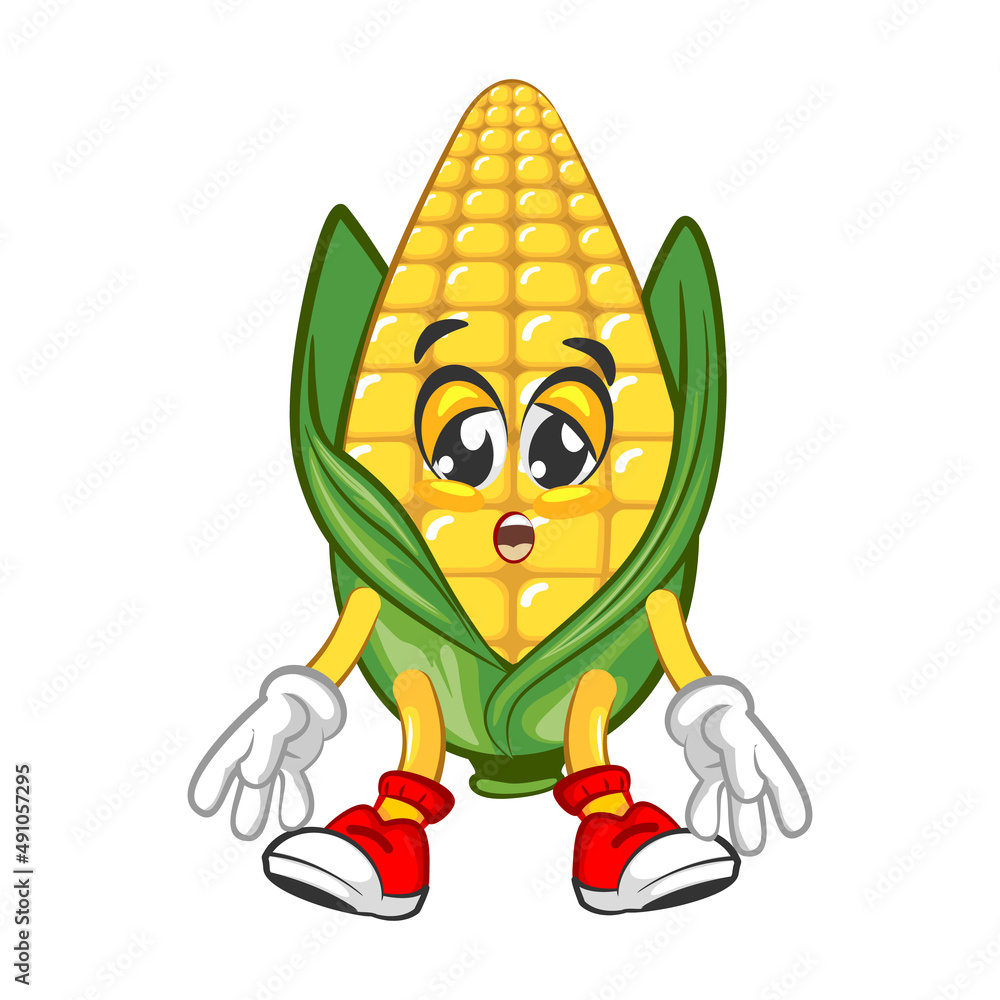 Cute tired corn character. Vector hand drawn cartoon kawaii mascot ...