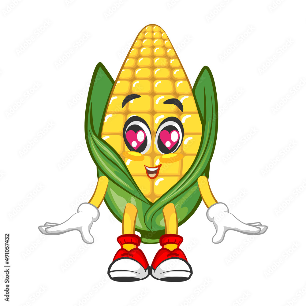 Cute corn character fall in love . Vector hand drawn cartoon kawaii ...