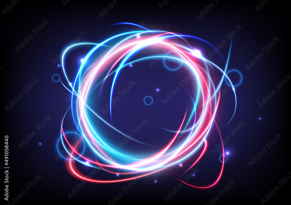 Technology glowing swirl light effect. Magic abstract frame ring. Power ...