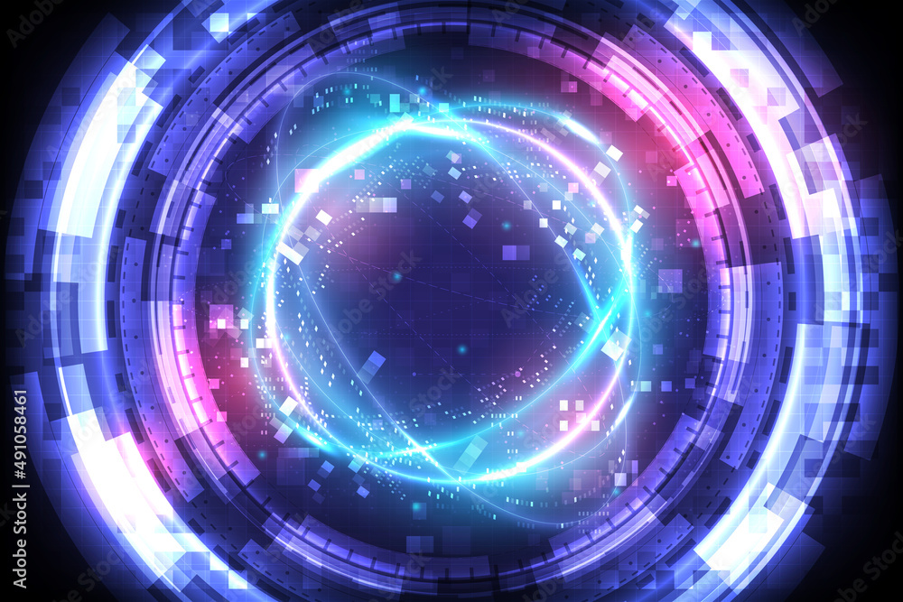 Time machine Glowing HUD circle. Abstract technology background. Power ...