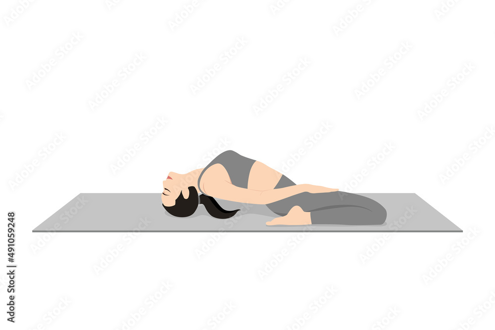 Reclined Thunderbolt Pose. Beautiful girl practice Supta Vajrasana ...