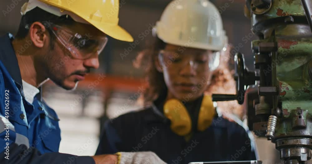 Blue-collar Worker. team of technician and engineer are checking ...