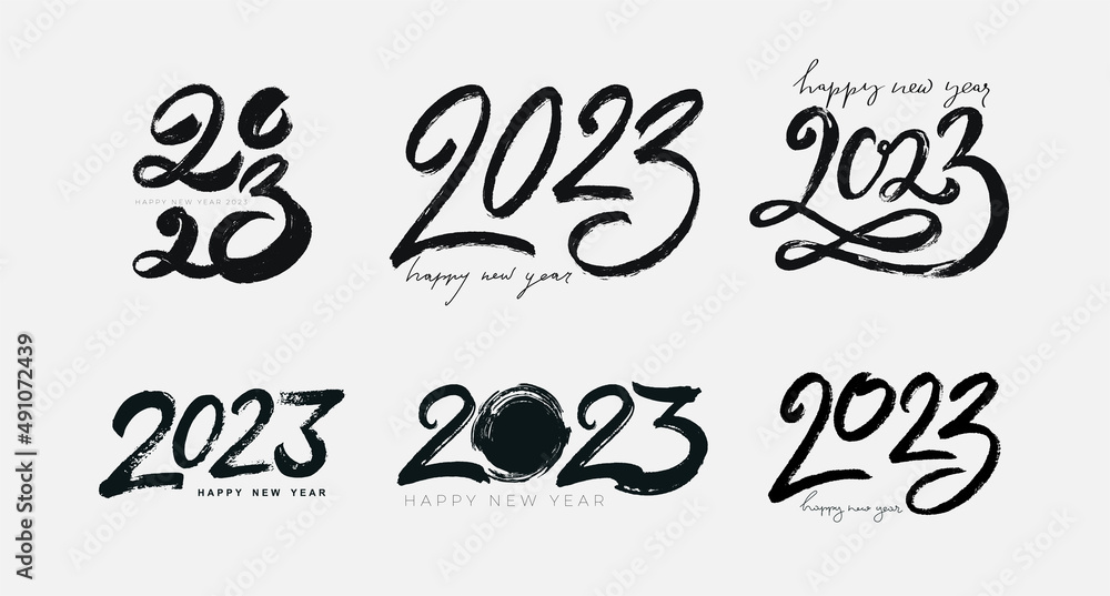 Set of 2023 hand sketch logo. Lettering numbers brush stroke 2023 for ...
