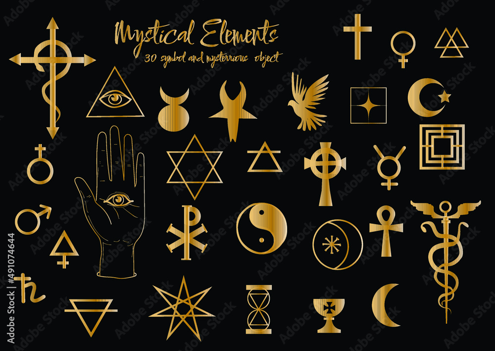 Alchemy set.Esoteric mystical magical heavenly signs.Spiritual animals ...