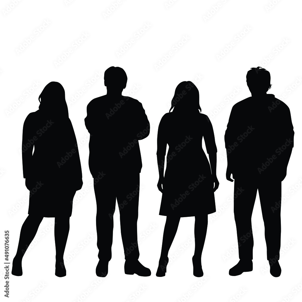 Silhouettes of standing fat men and women, business people, vector ...