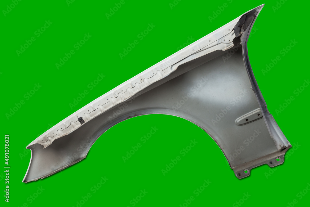 White plastic fender on a green chroma key isolated background in a ...