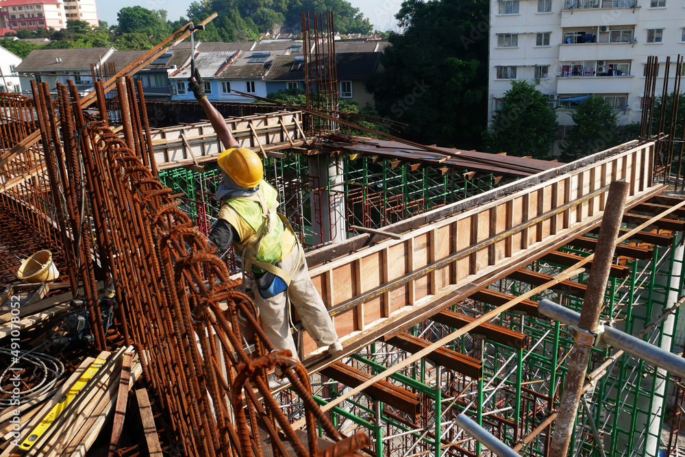 KUALA LUMPUR, MALAYSIA - JULY 7, 2021: Beam and column formwork ...