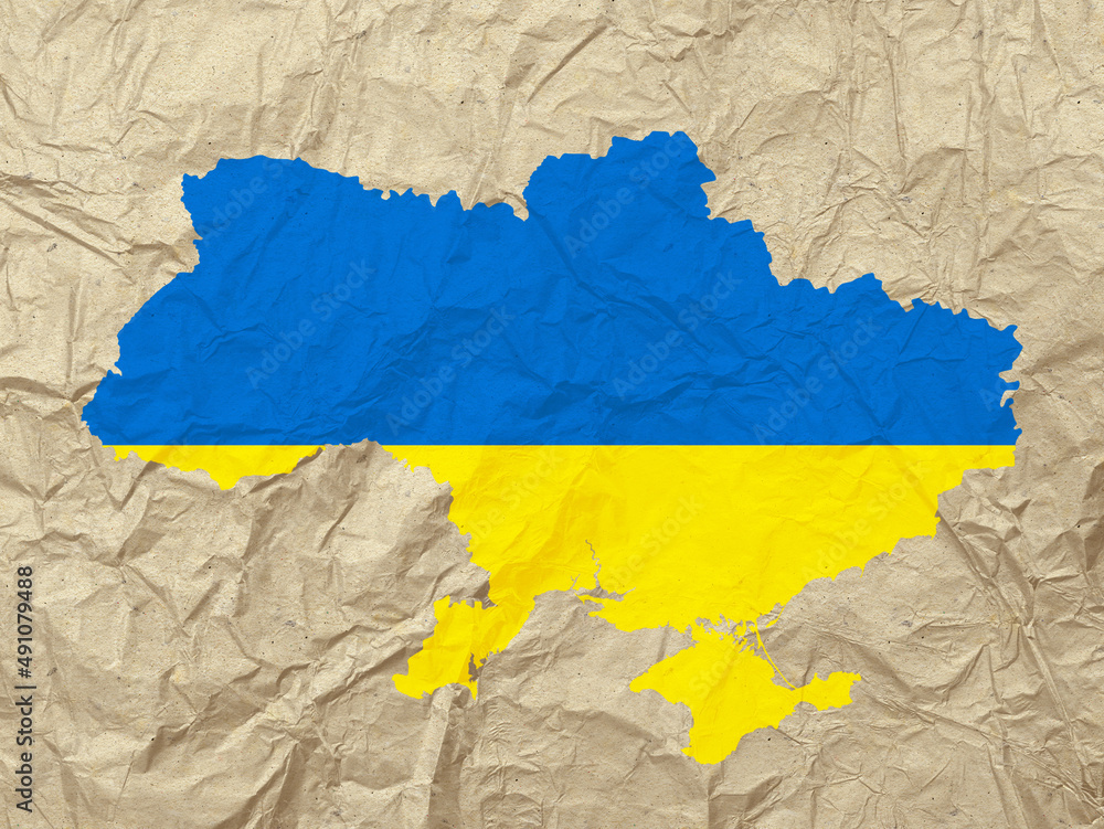The outline of the state of Ukraine in the colors of the national flag ...