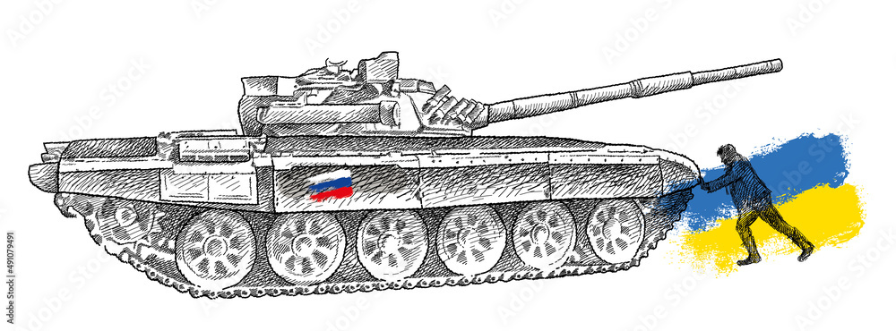 Hand-drawn sketch of Ukrainian man, resistance and stop to the russian ...