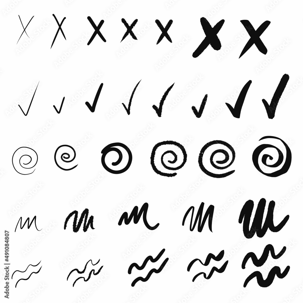 Vecteur Stock Hand drawn sketch doodle arrows, checkmarks, signs, icons ... Vecteur Stock Hand drawn sketch doodle arrows, checkmarks, signs, icons ...