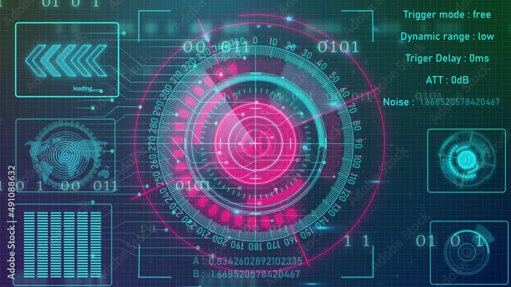 Radar HUD Screen Animation 4K. Motion graphic of colorful sonar radar ...