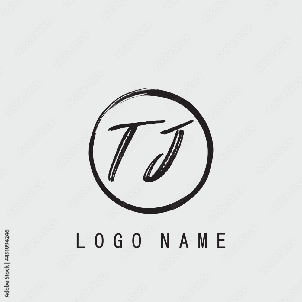 Monogram initial logo design with brush circle template letter TJ Stock ...