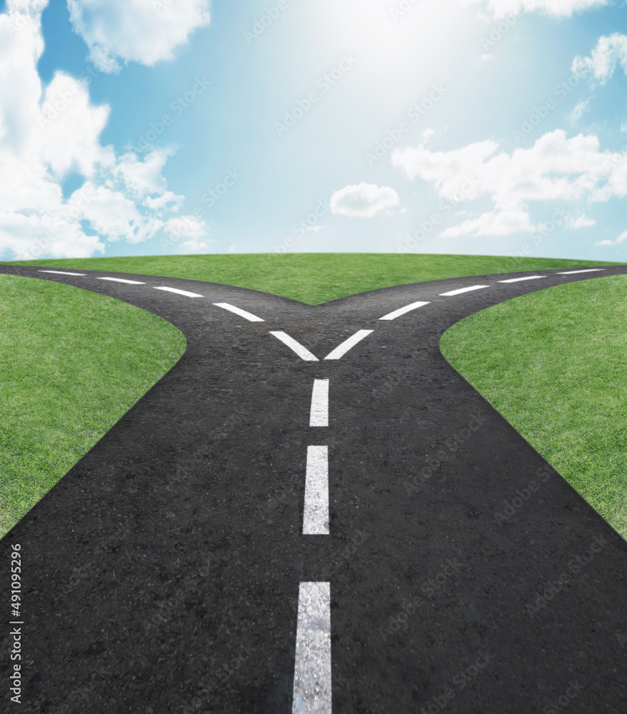 All roads lead to this. Illustration of a road split in two directions ...