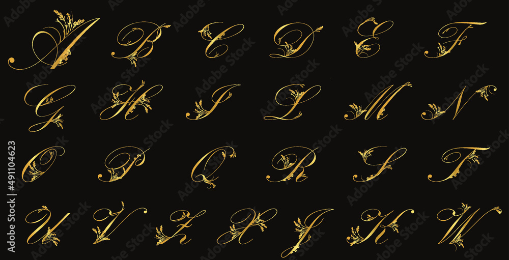 Elegant Calligraphic Font. Floral decorative font, Capital letters ...