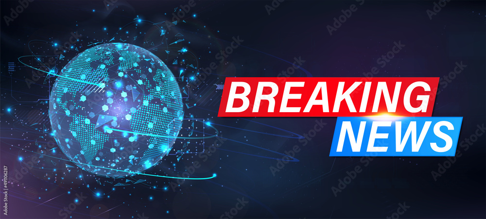 Dynamic Breaking News background with 3D globe hologram. Concept stream ...