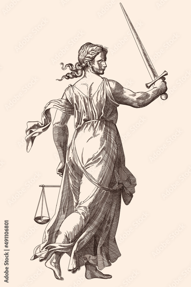 Themis is the goddess of justice with a sword and scales in her hands ...