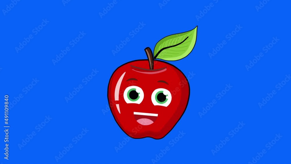 4K Animated Cute Apple With Eyes and smiling Mouth. Fruit Animation ...