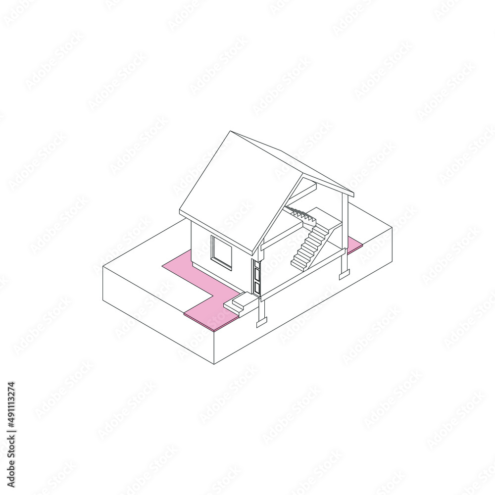 3D isometric house wireframe n section Stock Vector | Adobe Stock