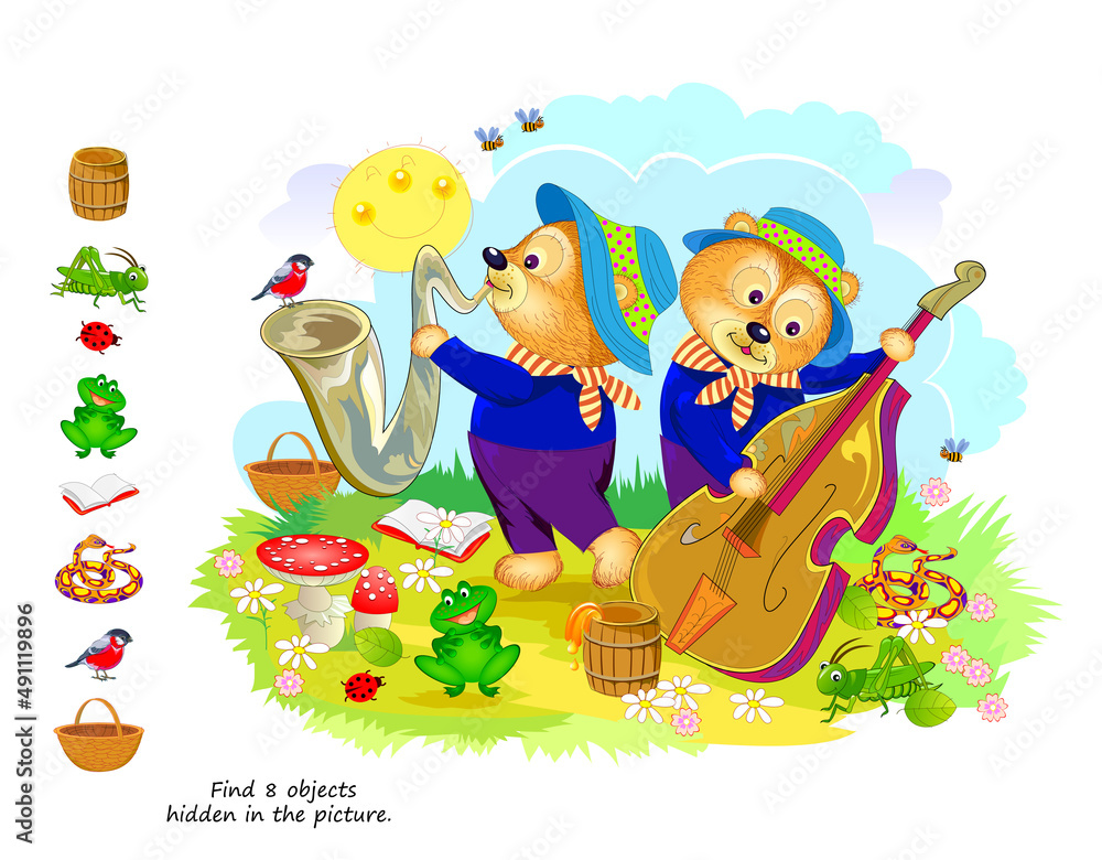 Logic puzzle game for kids. Find 8 objects hidden in the picture ...