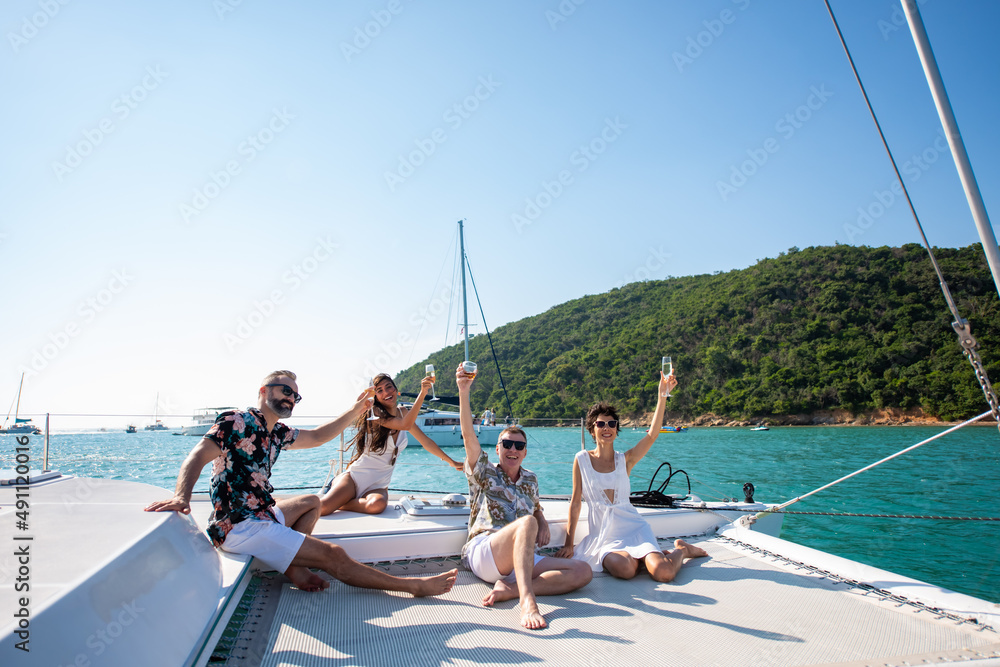 Group of Caucasian people friends enjoy luxury party drinking champagne ...