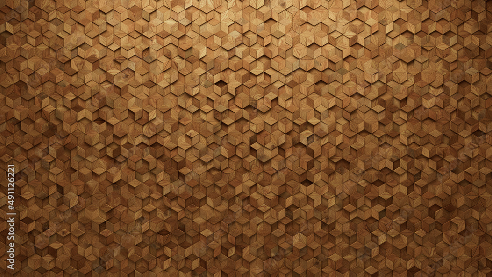 Timber, 3D Mosaic Tiles arranged in the shape of a wall. Soft sheen ...